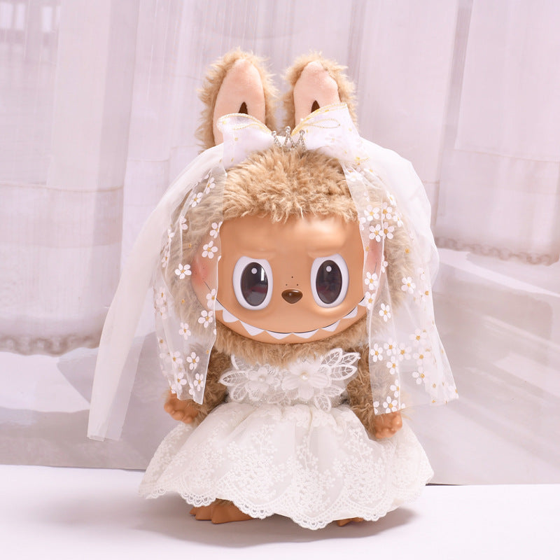 Handmade Labubu Outfit 38cm Labubu Cloth Dress White Crown Wedding Dre ...
