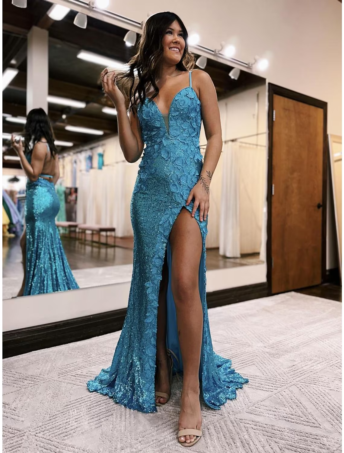 Prom Dresses Sparkle Shine Dress Formal Sleeveless V Neck Sequined Bac ...